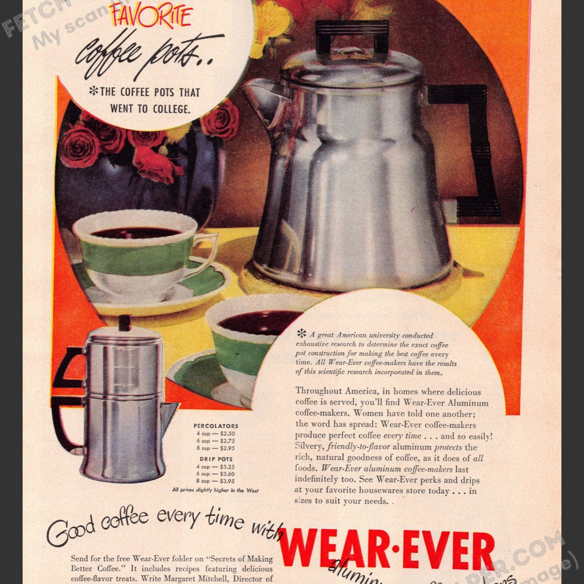 Wear-Ever Coffee Pots Cooking 1940s Print Advertisement — Fetch-the-Paper