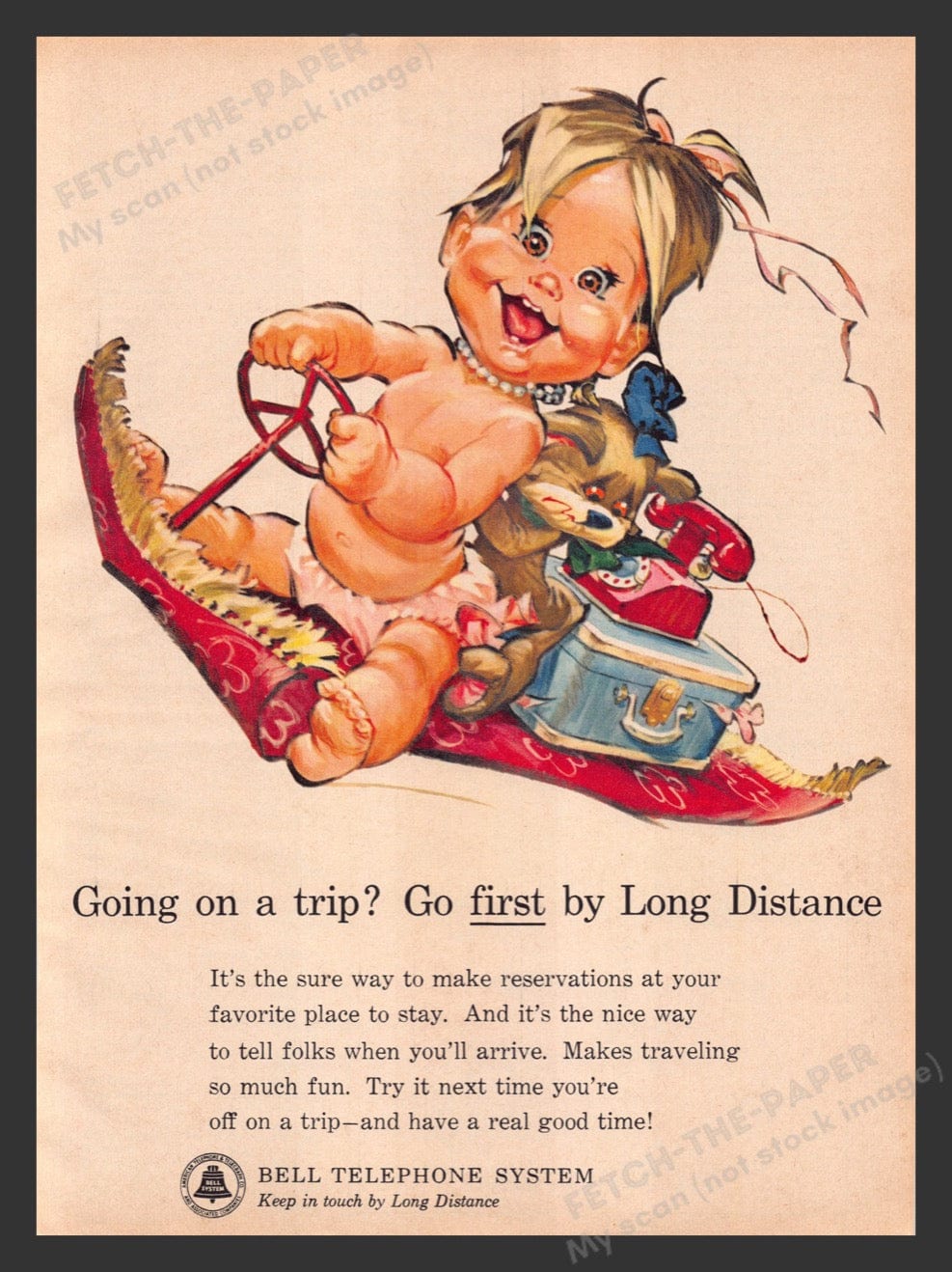 1963 Bell Telephone Long Distance Ad - Baby on Sled Illustration ...