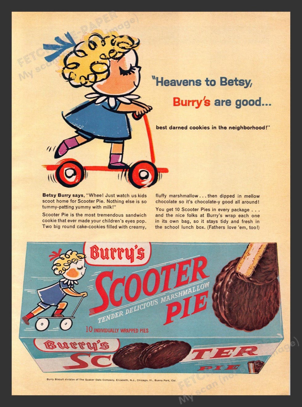 Burry's Scooter Pies Betsy Girl 1960s Print Advertisement Ad 1963 ...