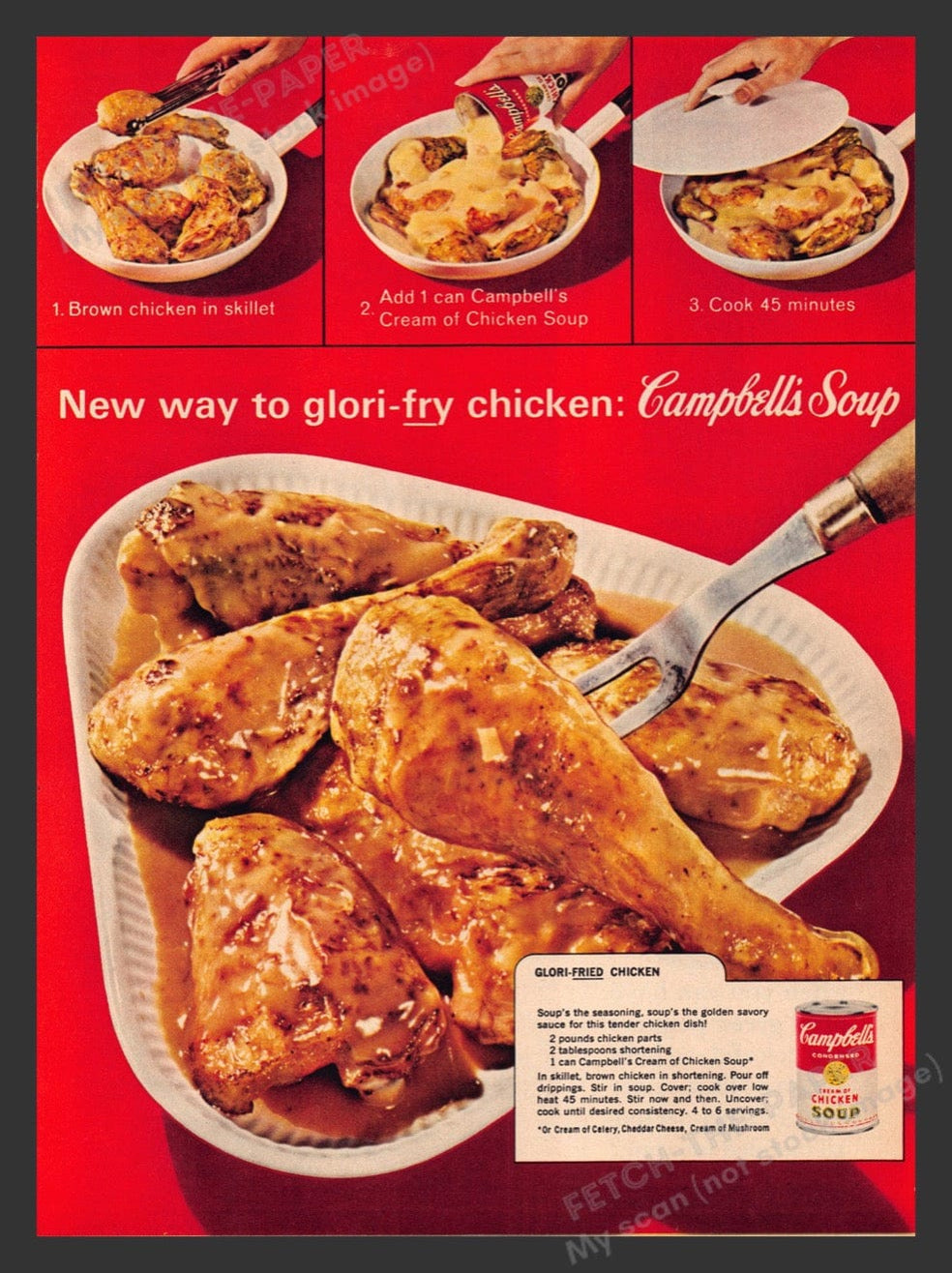 1963 Campbell's Soup Glori-Fried Chicken Recipe Print Ad — Fetch-the-Paper