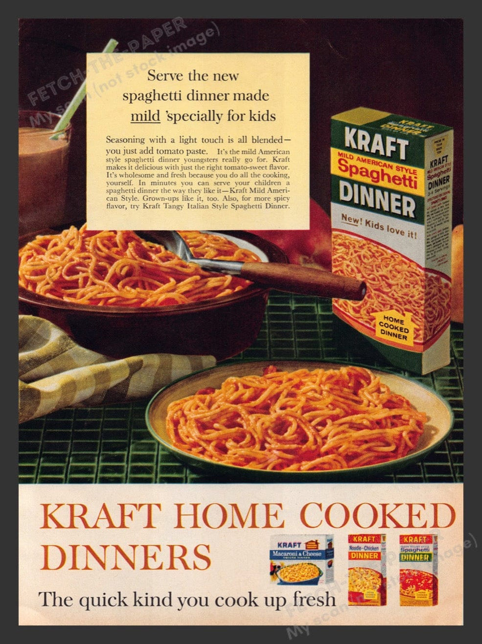 Kraft Spaghetti Dinner Home Cooked "Mild" 1960s Print Advertisement Ad ...