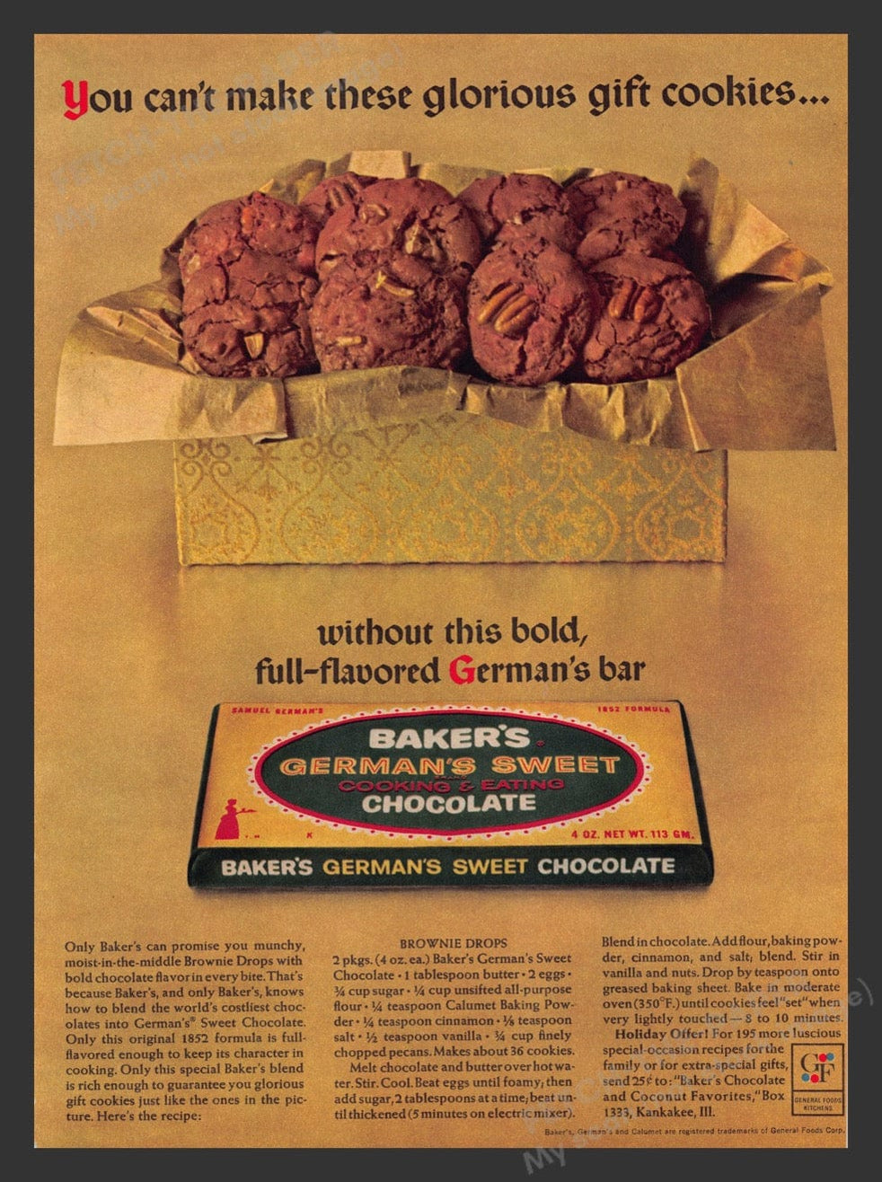 Baker's German's Sweet Cooking & Chocolate 1960s Print Advertisement A ...