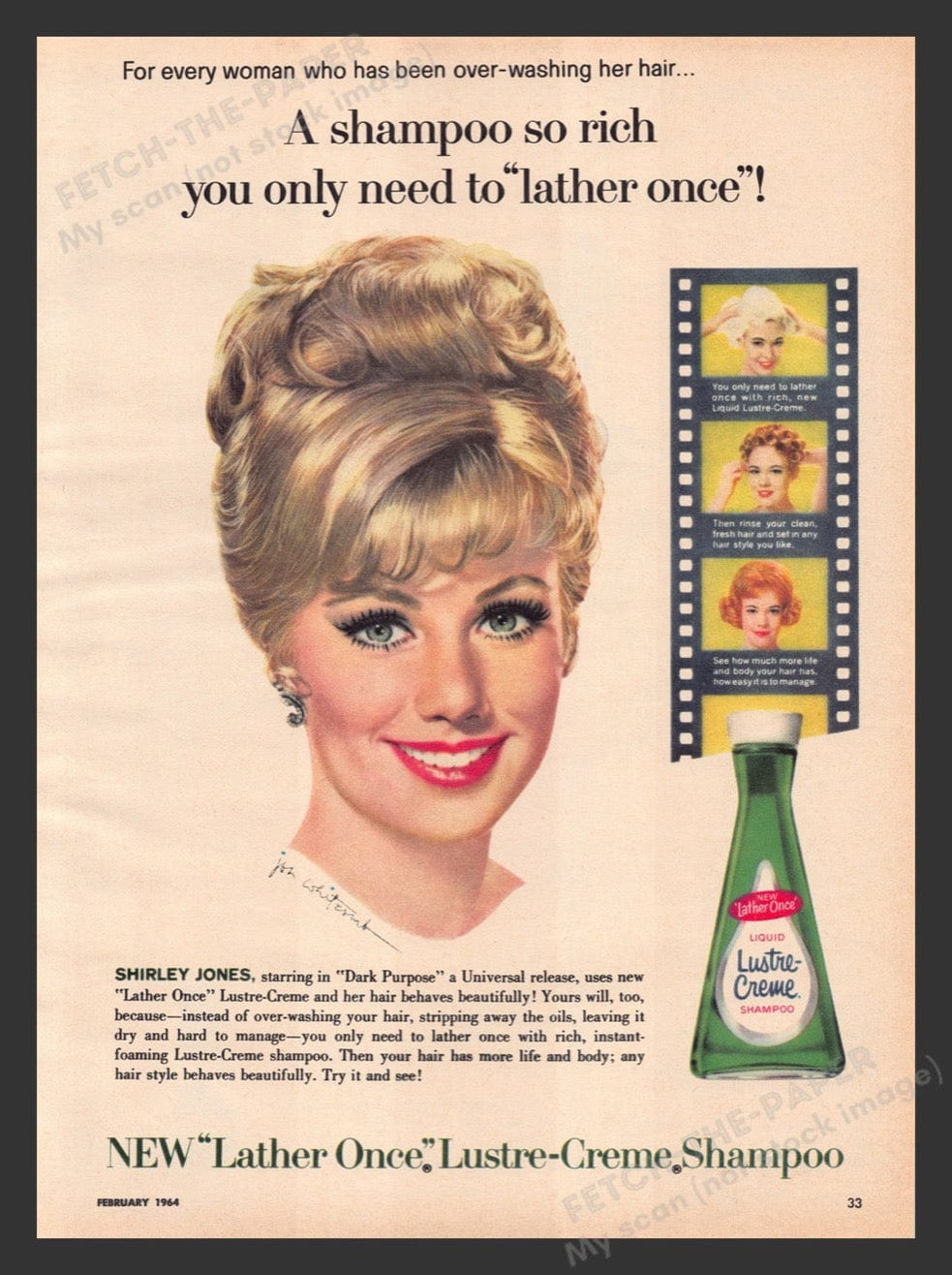 Vintage 1964 Lustre-Creme Shampoo Ad with Shirley Jones — Fetch-the-Paper