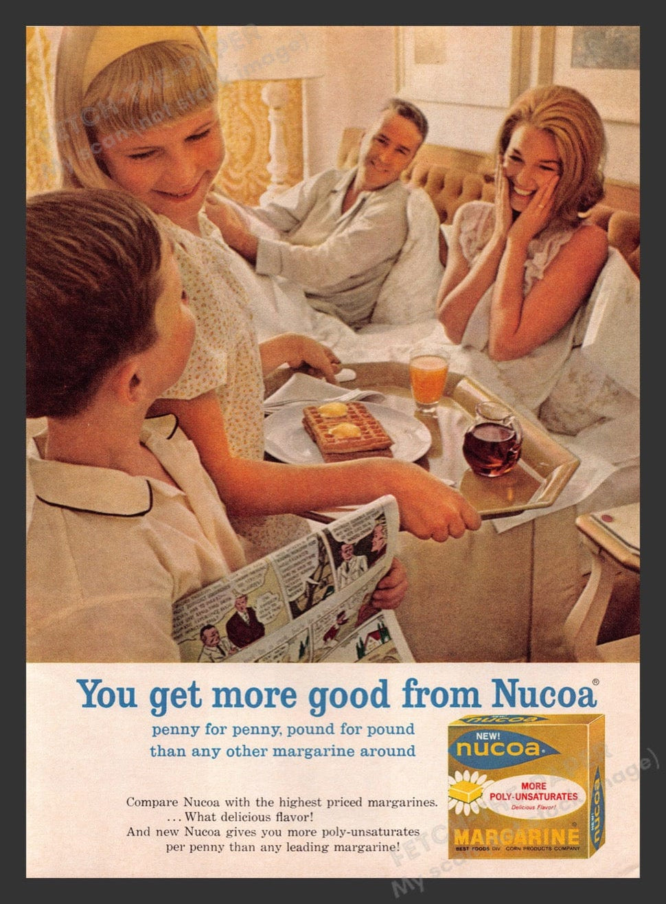 Nucoa Margarine Kids Parents Breakfast in Bed 1960s Print Advertisemen ...