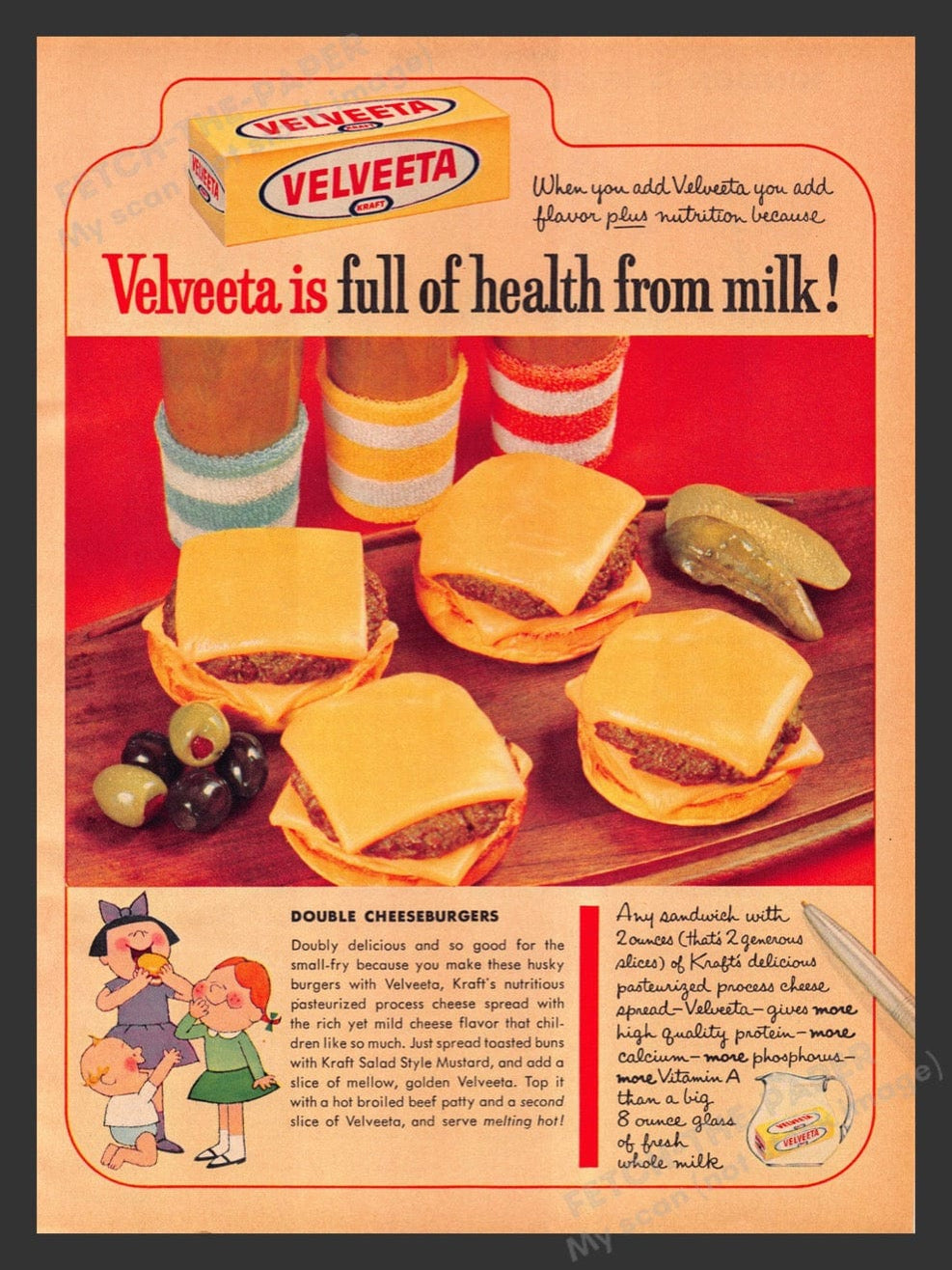 Velveeta Cheese Double Cheeseburger 1960s Print Advertisement Ad 1964 ...