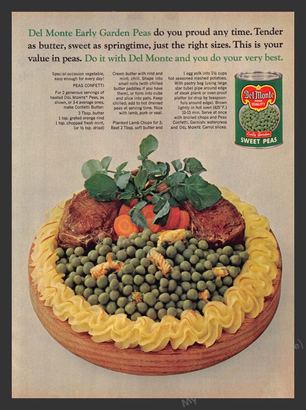 Del Monte Sweet Peas "Peas Confetti" Recipe 1960s Print Advertisement ...