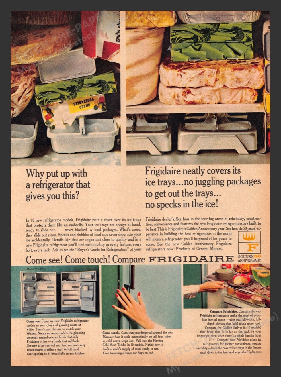 Vintage 1965 Frigidaire Refrigerator Ice Tray Cover Ad — Fetch-the-Paper