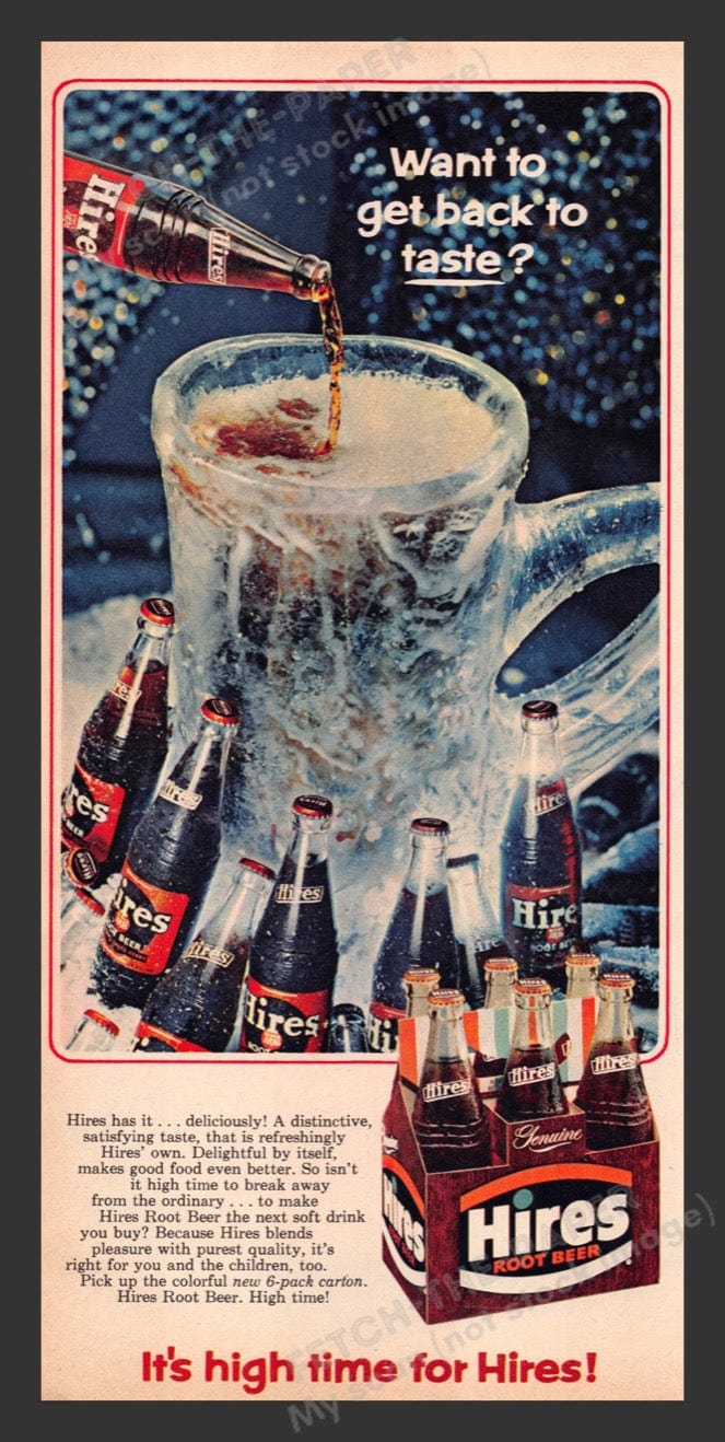 Vintage 1965 Hires Root Beer Soda Print Ad - Classic 1960s Design ...