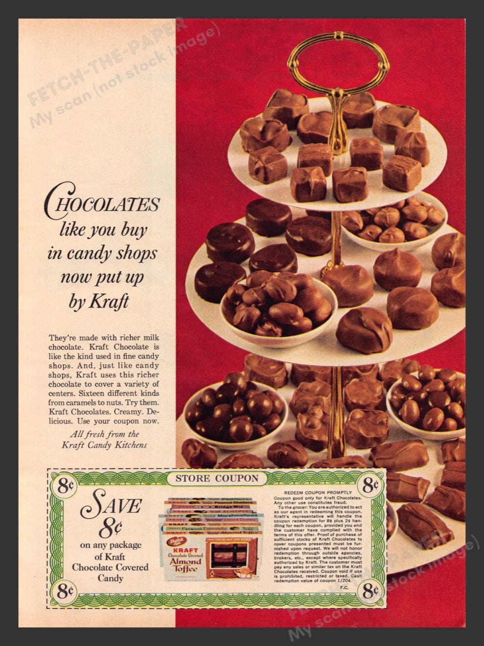 1965 Kraft Chocolate Candies Vintage Print Ad with Coupon — Fetch-the-Paper