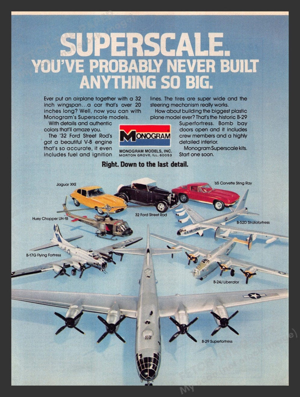 1977 Monogram Models Superscale Airplane Car Helicpter Print Advertise ...