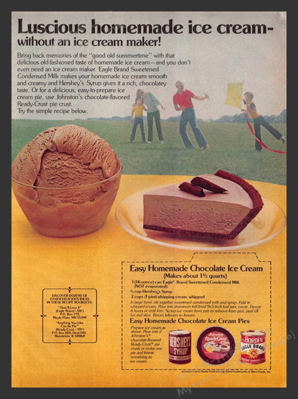 1980 Hershey & Borden "Easy Homemade Chocolate Ice Cream" Print Advert — Fetch-the-Paper