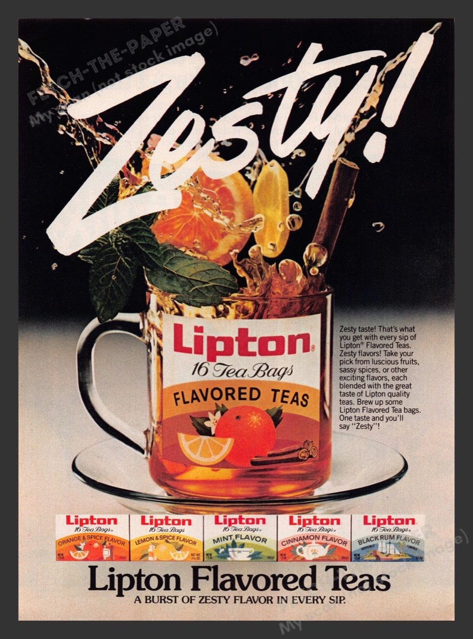 1982 Lipton Flavored Teas ZESTY! Print Advertisement Ad — Fetch-the-Paper