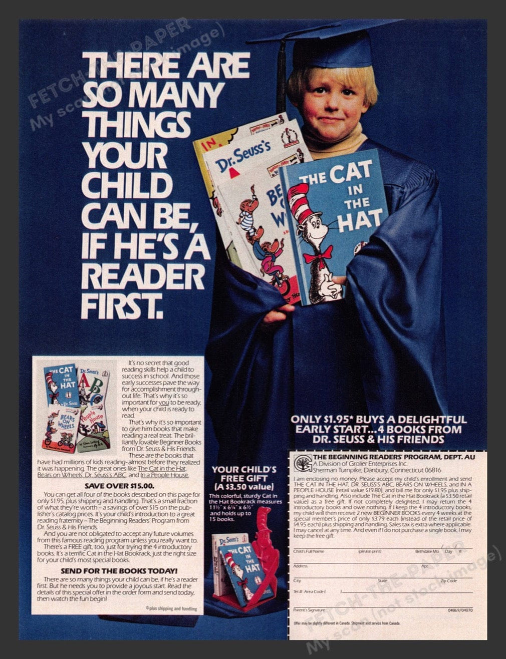 1983 Dr. Seuss Cap Gown Boy Cat in the Hat Print Ad — Fetch-the-Paper