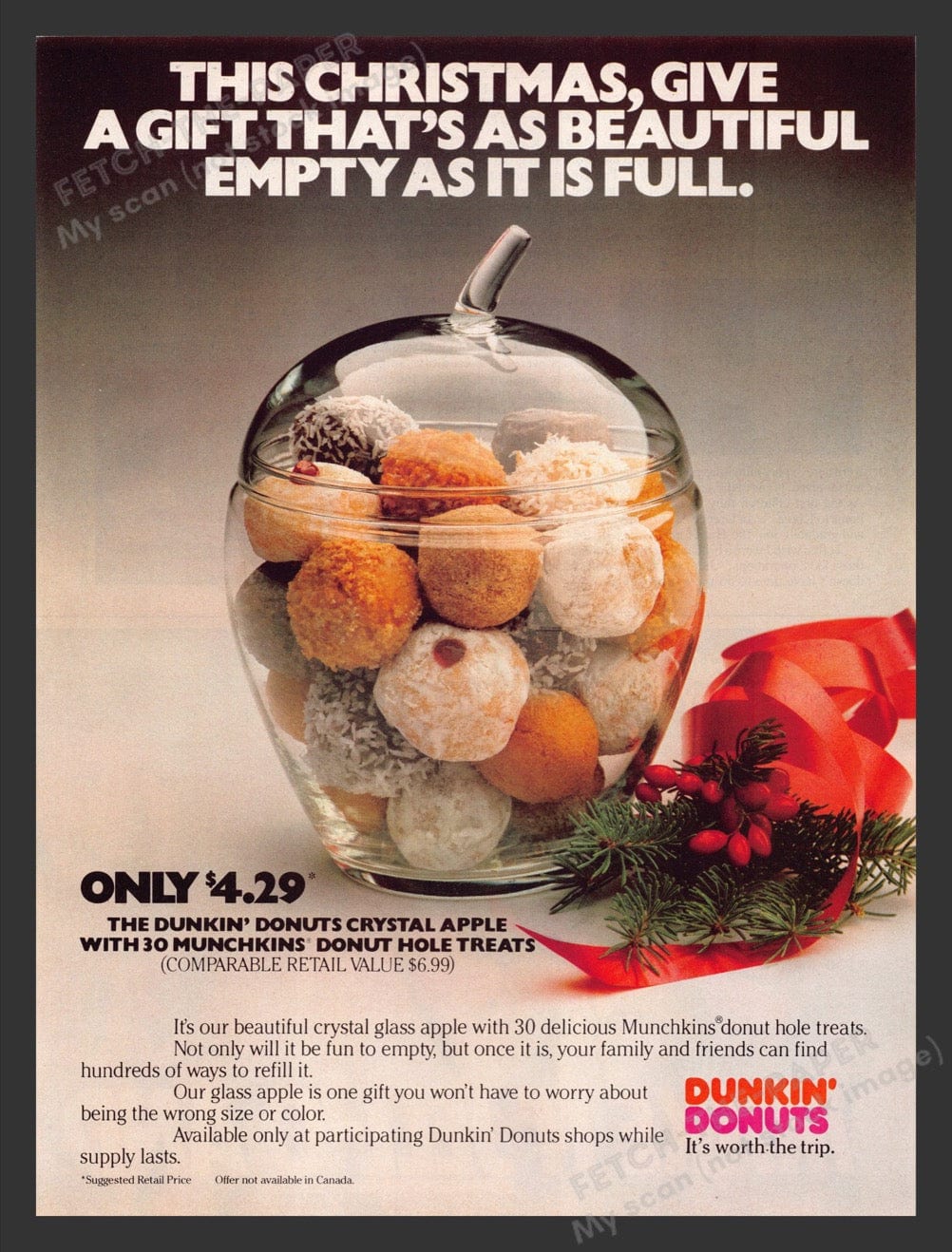 1983 Dunkin' Donuts Christmas Crystal Apple Promotion Print Ad — Fetch ...