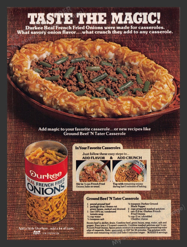 1983 Durkee French Fried Onions "Ground Beef 'n Tater Casserole" Recip ...