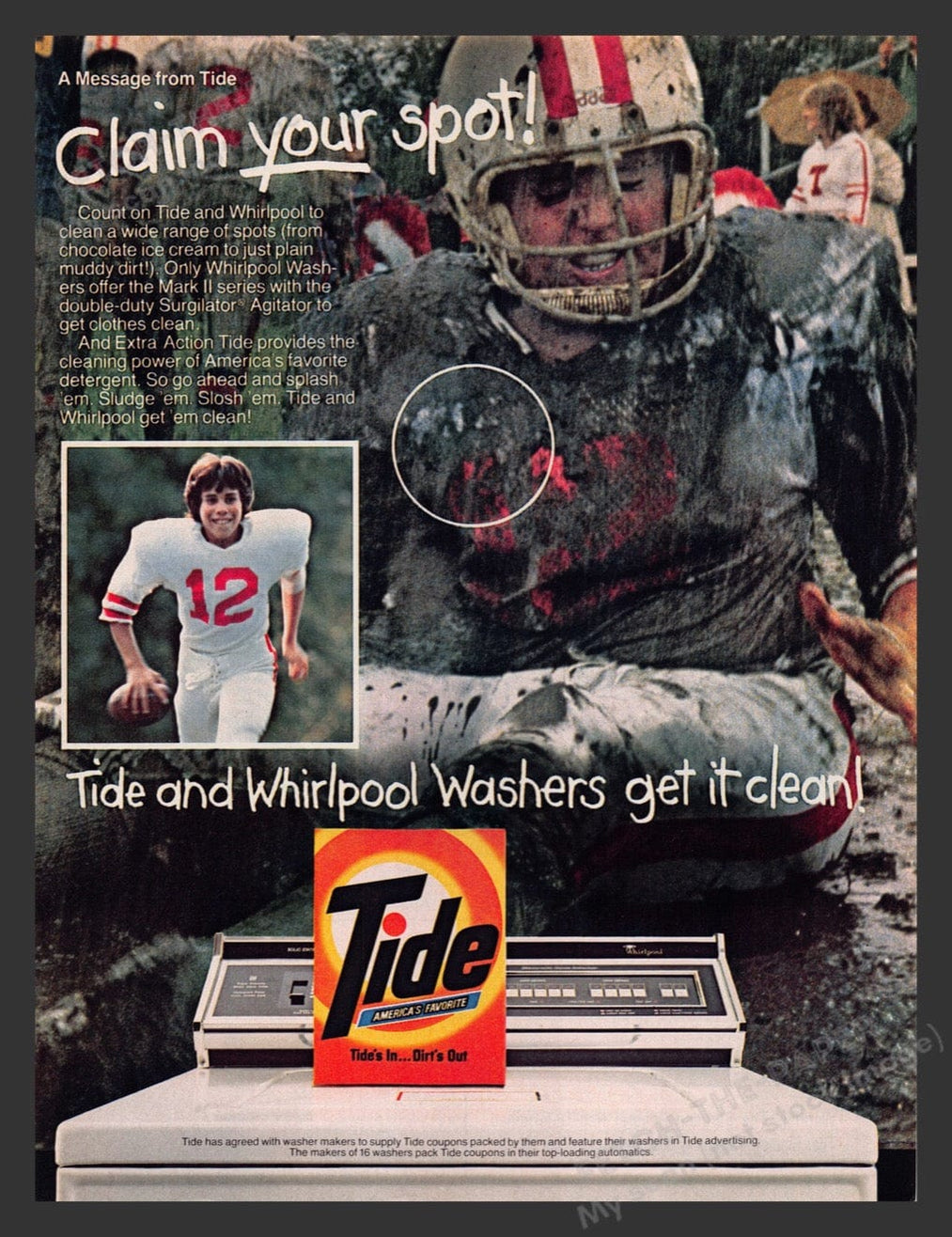 1983 Tide Laundry Detergent Football Mud Print Ad 8"x11" — Fetch-the-Paper