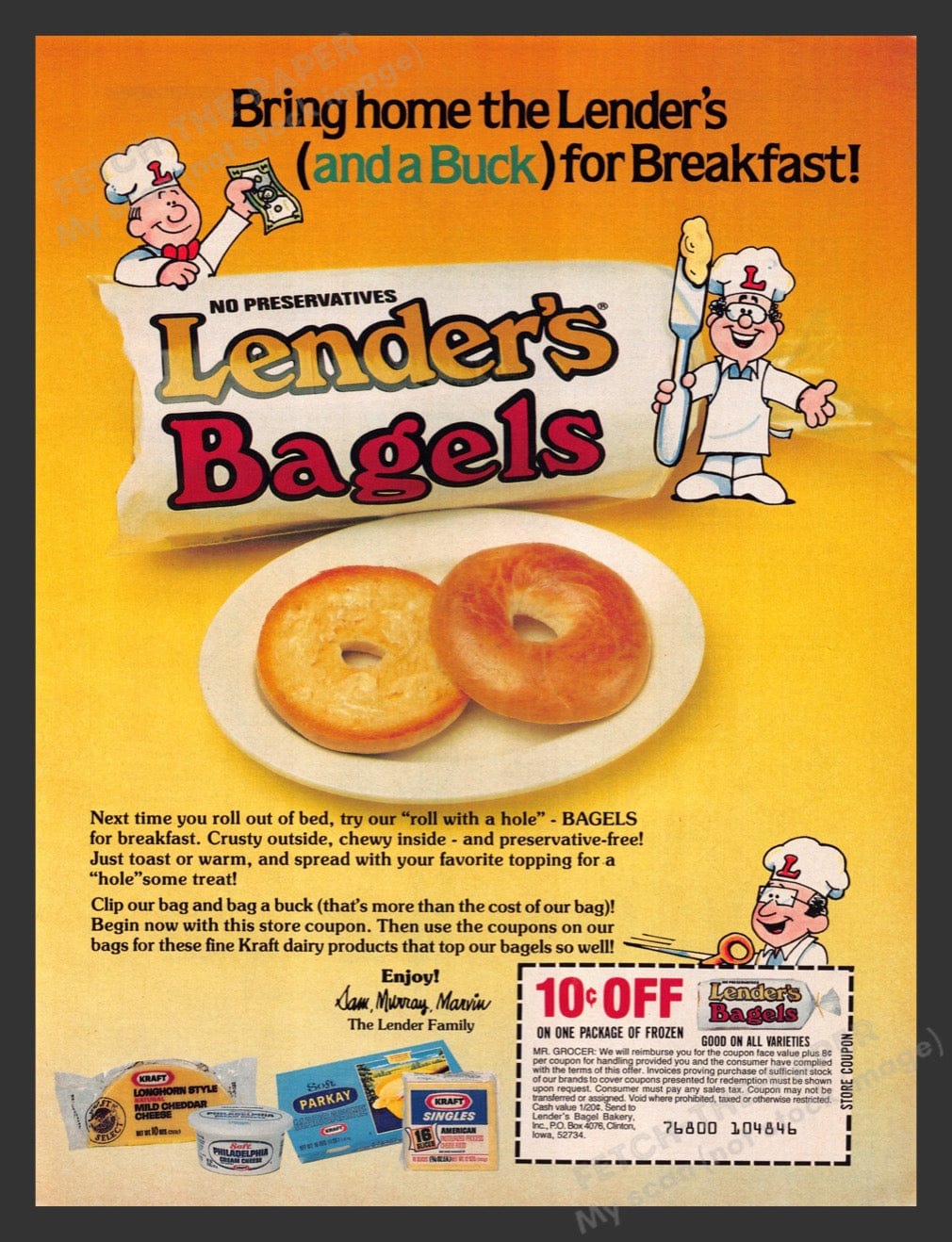 1984 Lender's Bagels with Kraft Dairy Products Print Advertisement Ad ...