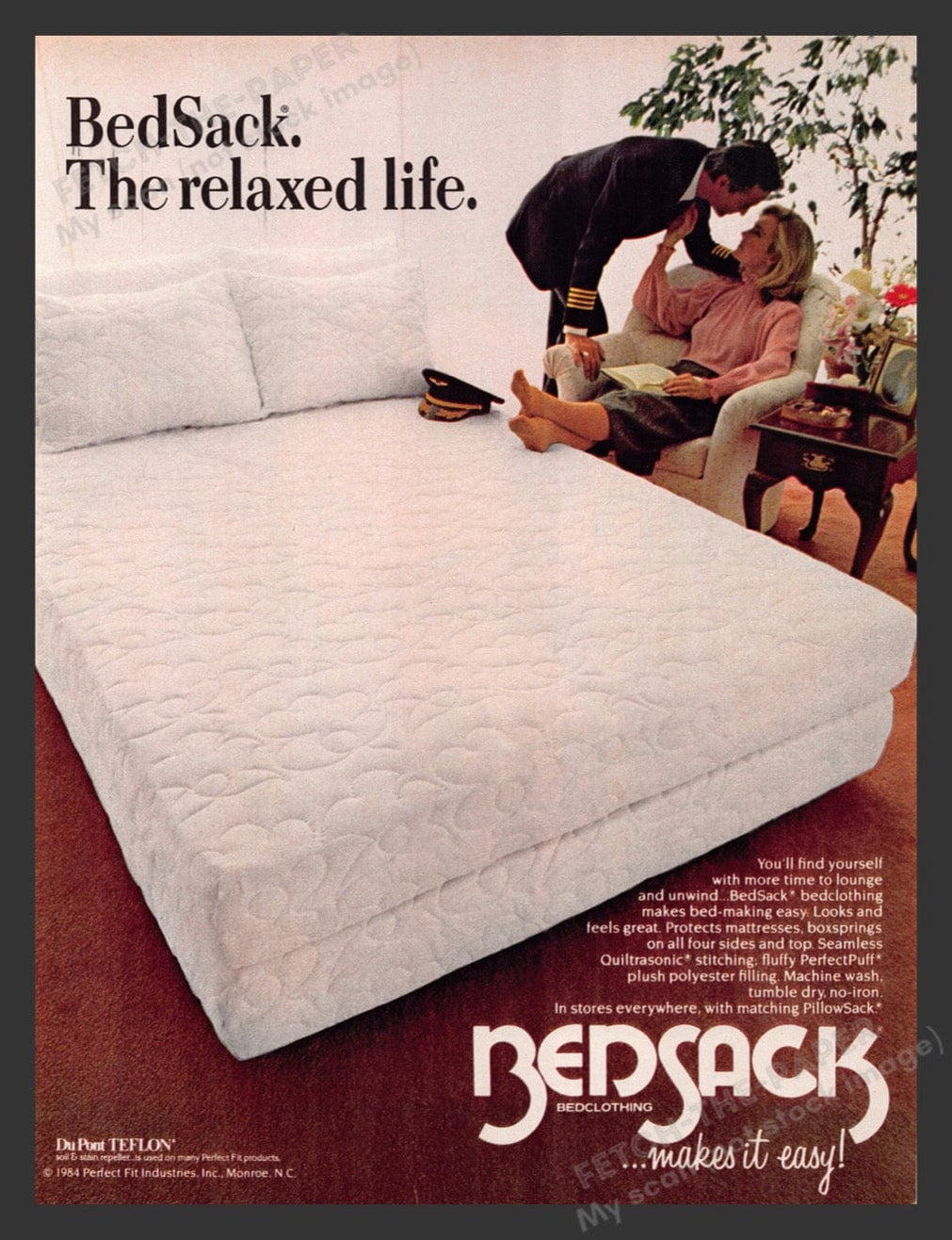 1985 BedSack DuPont Teflon Perfect Puff Print Ad 8"x11" — Fetch-the-Paper