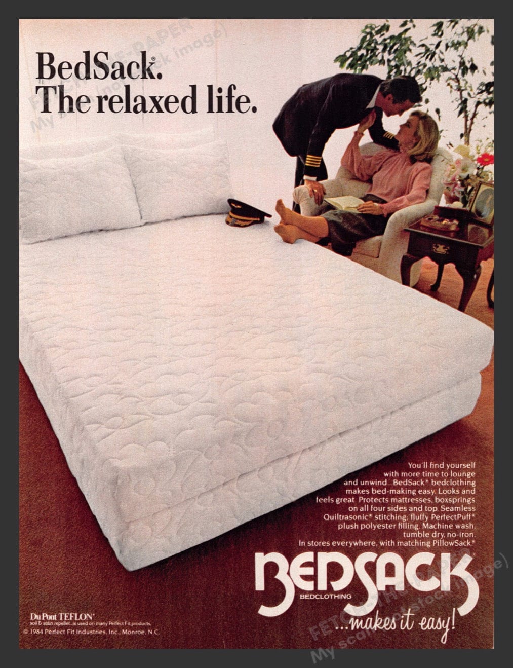 1985 BedSack DuPont Teflon Perfect Puff Print Ad 8"x11" — Fetch-the-Paper