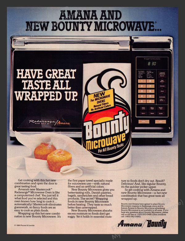 1985 Bounty Microwave Paper Towels Print Advertisement Ad — Fetch-the-Paper