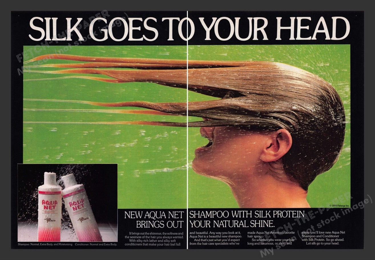 1986 Aqua Net Silk Protein Hair Shampoo Print Advertisement (2 Pages ...