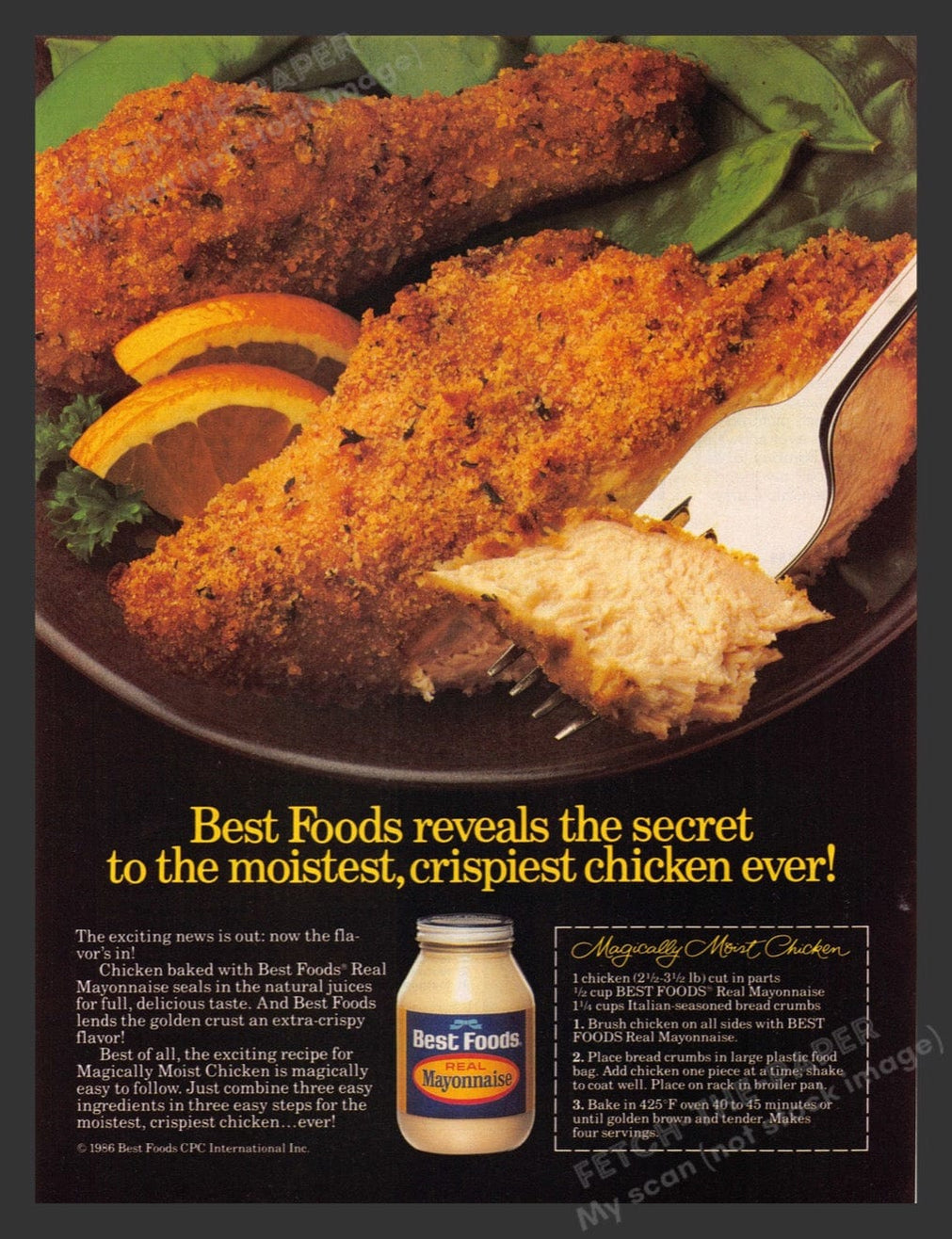 1986 Best Foods Mayonnaise Magically Moist Chicken Recipe Print Advert ...