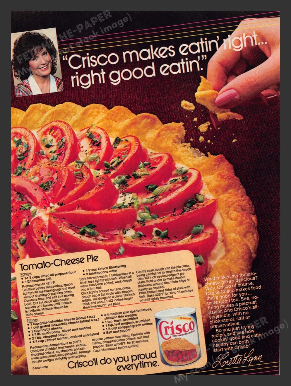 1986 Crisco Ad with Loretta Lynn's Tomato-Cheese Pie Recipe — Fetch-the ...