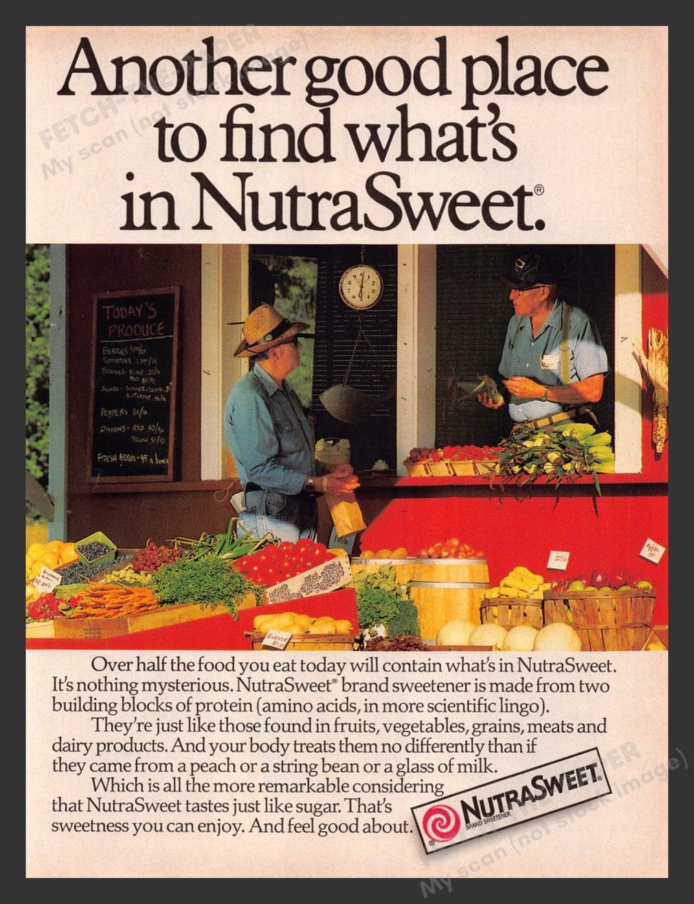 1986 NutraSweet Vegetable Stand Print Advertisement Ad — Fetch-the-Paper
