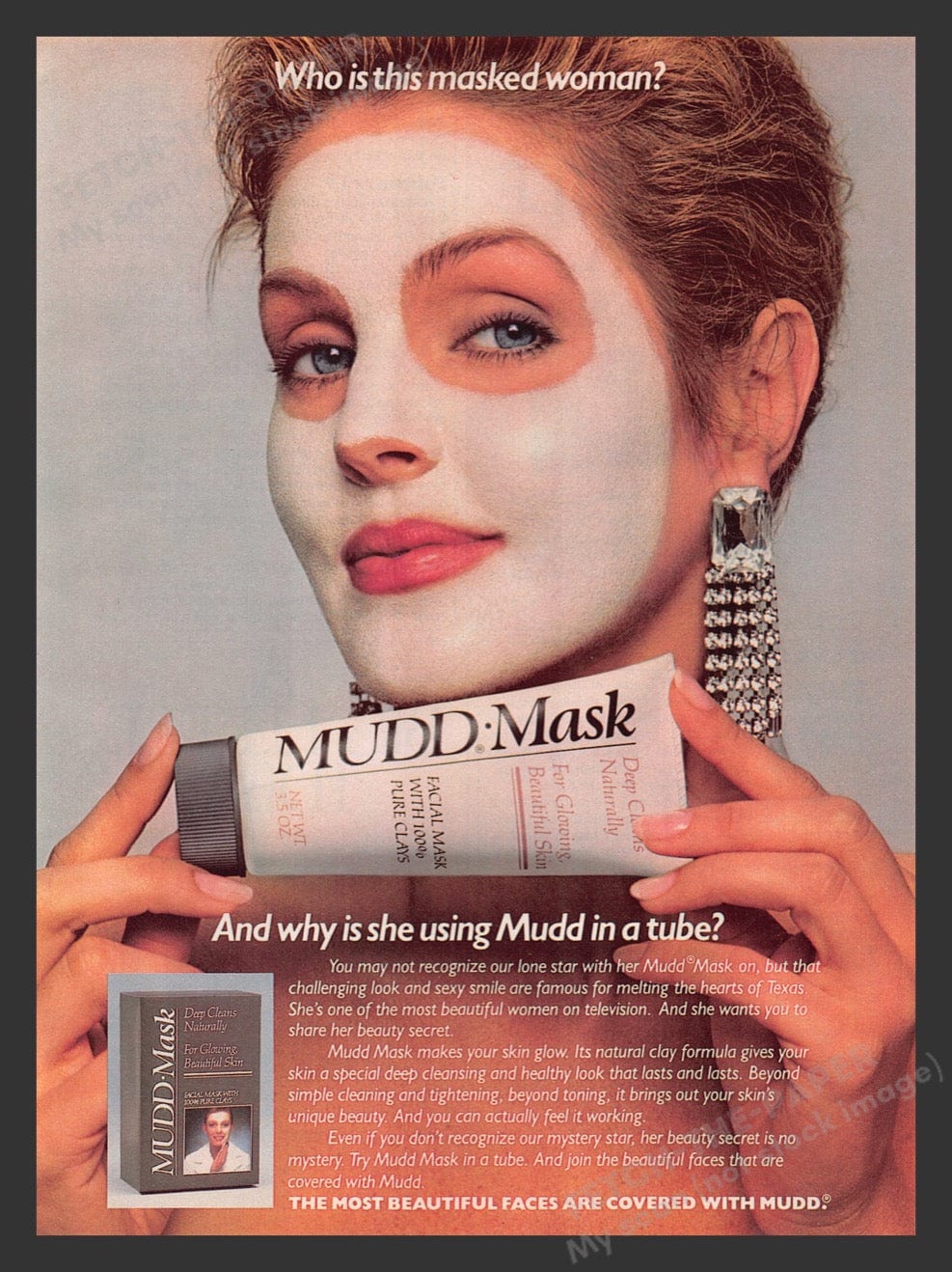 1987 Mudd Face Mask Priscilla Presley Print Advertisement — Fetch-the-Paper