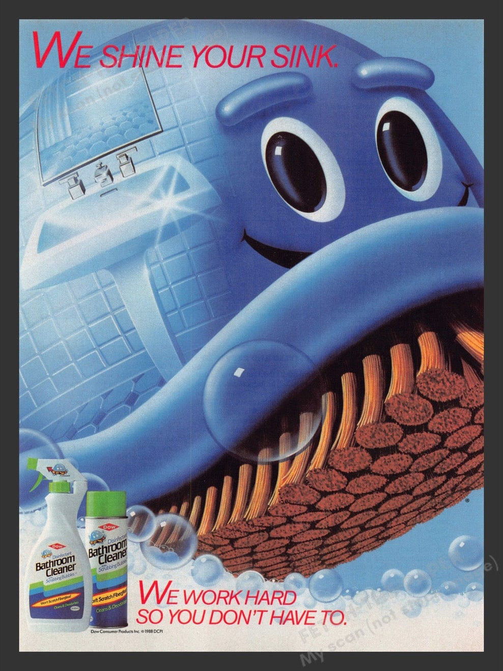 Dow Bathroom Cleaner LARGE Bubble Scrubber! 1980s Print Advertisement — Fetch-the-Paper