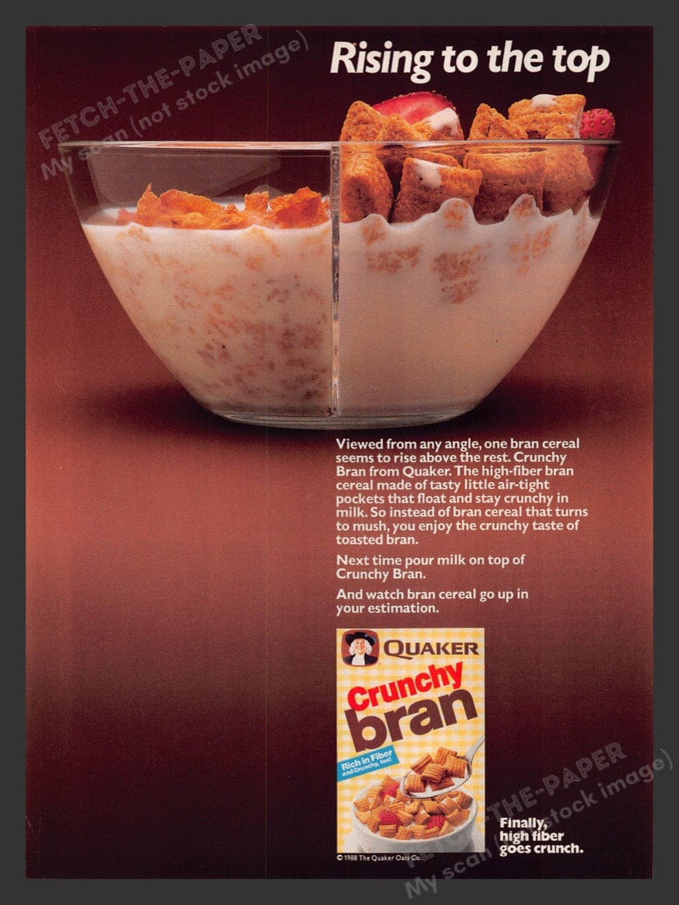 Quaker Crunchy Bran Cereal "Rising to the Top" 1980s Print Advertiseme ...
