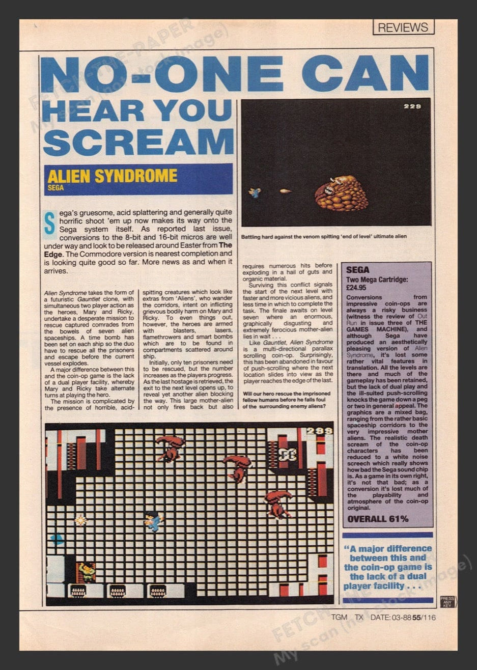 1988 U.K. Alien Syndrome Sega Game Print Review - Rare Ad — Fetch-the-Paper