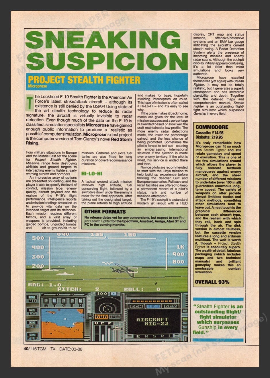 1988 U.K. Project Stealth Fighter Video Game Review Print Ad — Fetch ...