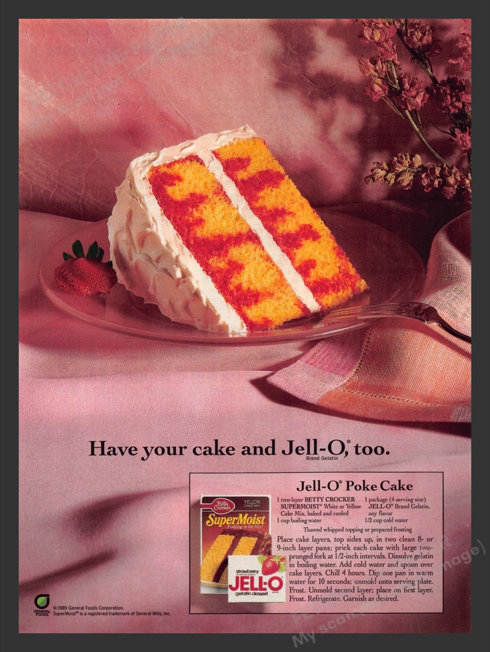 1989 Jell-O Poke Cake Recipe Print Advertisement Ad — Fetch-the-Paper