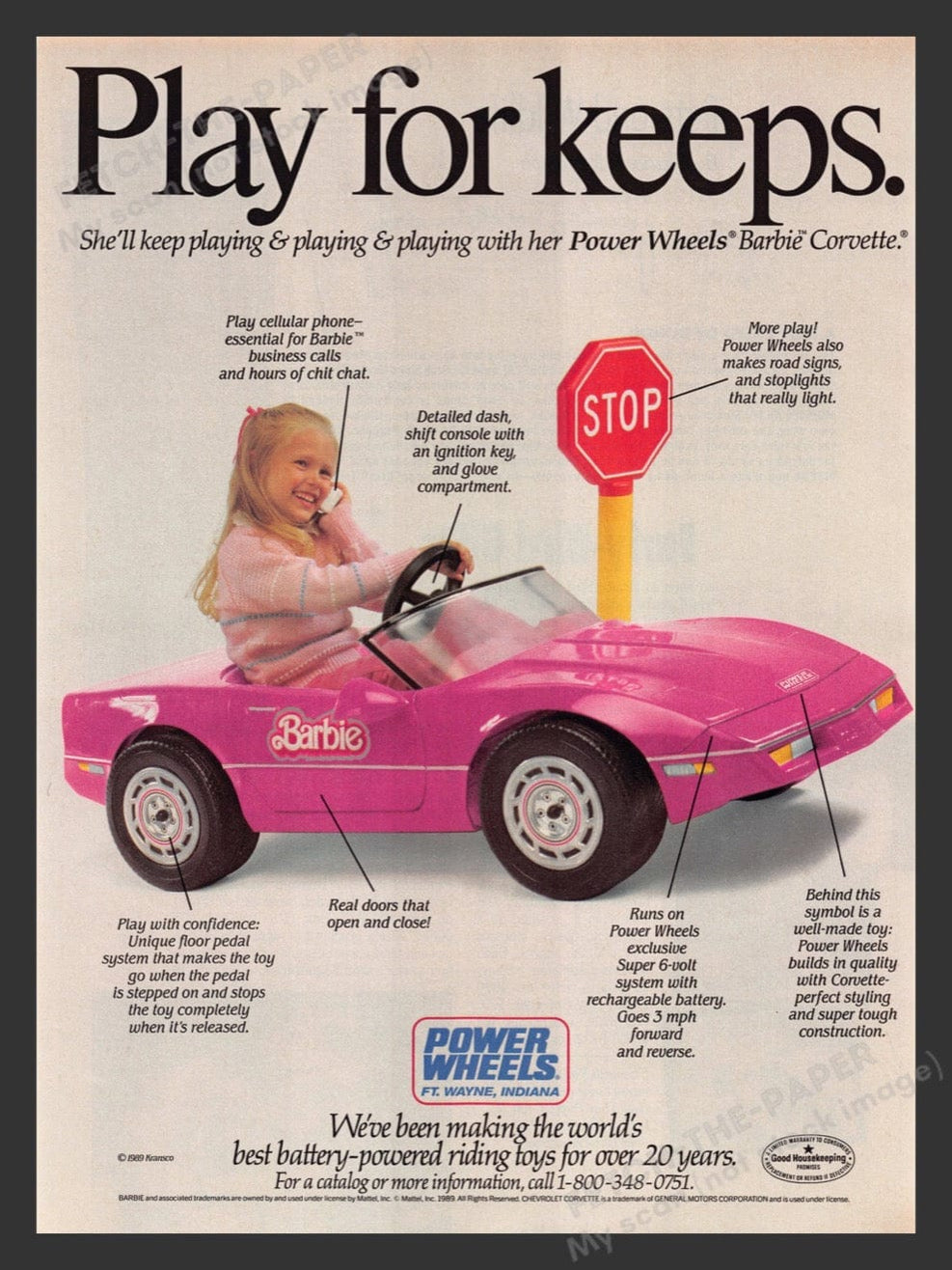 Barbie Power Wheels 1980s Print Advertisement Ad 1989 Pink Corvette ...