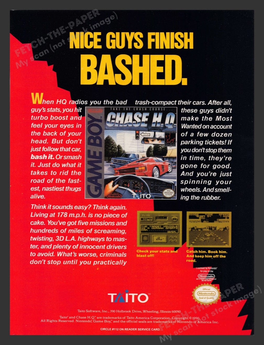 1990 Chase H.Q. "Nice guys finish bashed" Video Games Print Advertisem — Fetch-the-Paper