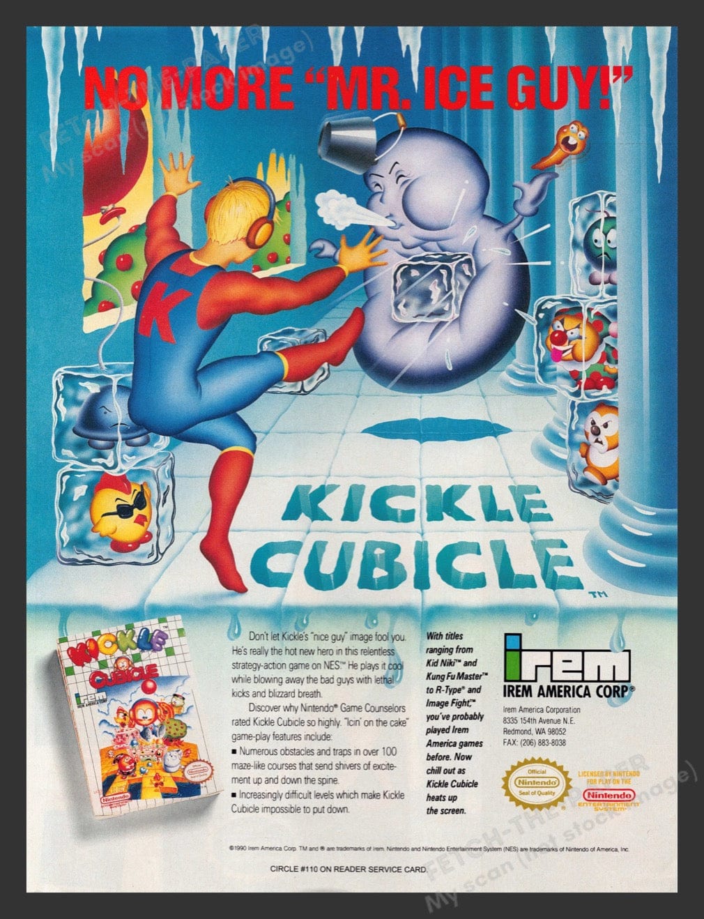 1990 Kickle Cubicle "No more Mr. Ice guy!" Video Games Print Advertise — Fetch-the-Paper