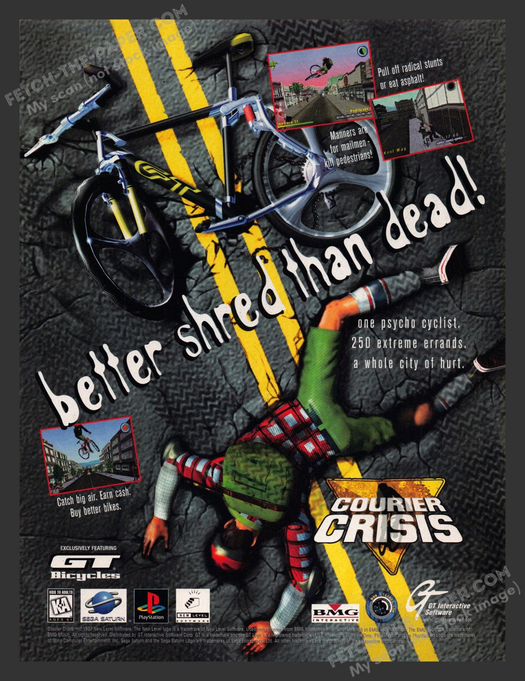Courier Crisis 1997 Extreme Cycling Game Print Ad 8"x11" — Fetch-the-Paper