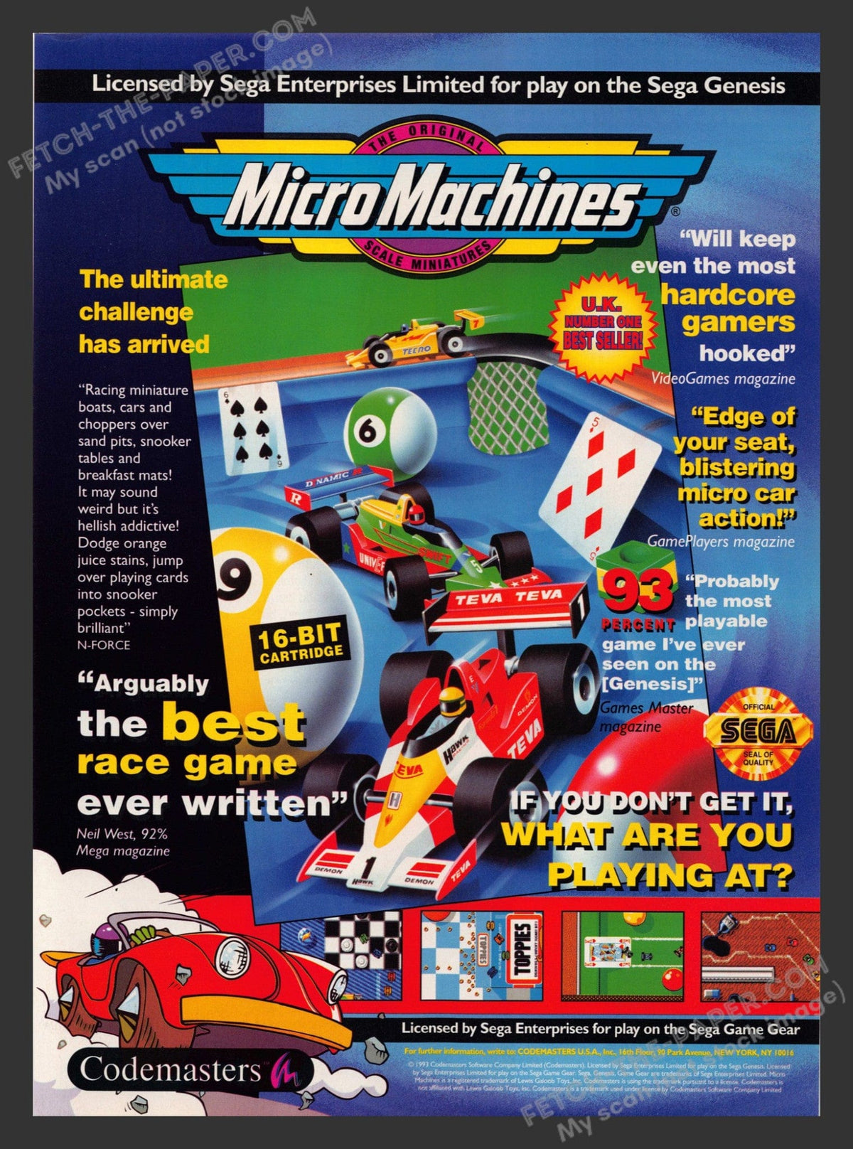 Original 1993 Micro Machines Sega Genesis Game Ad Print — Fetch-the-Paper