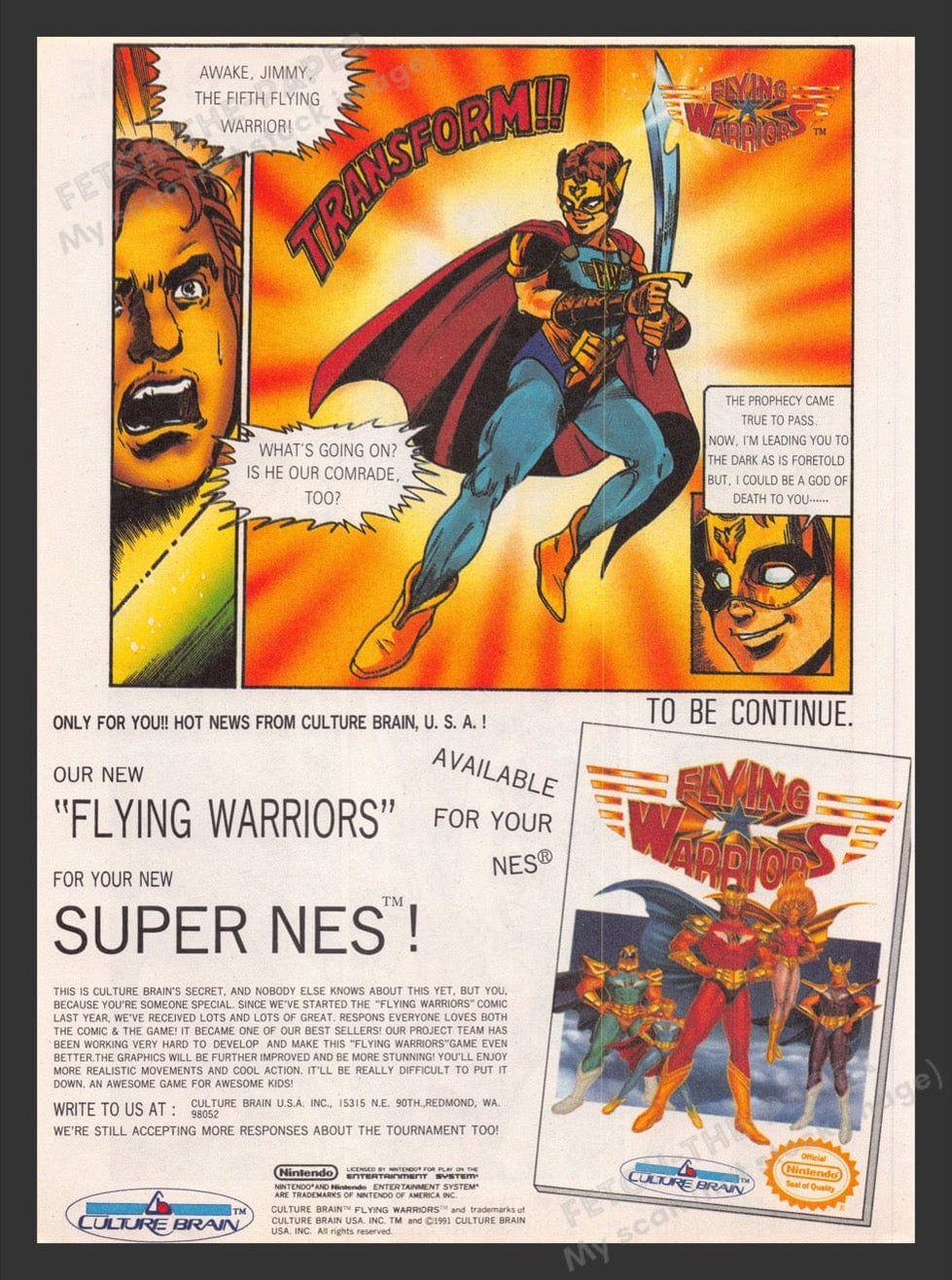 1991 Flying Warriors Video Game Comic from Magazine — Fetch-the-Paper