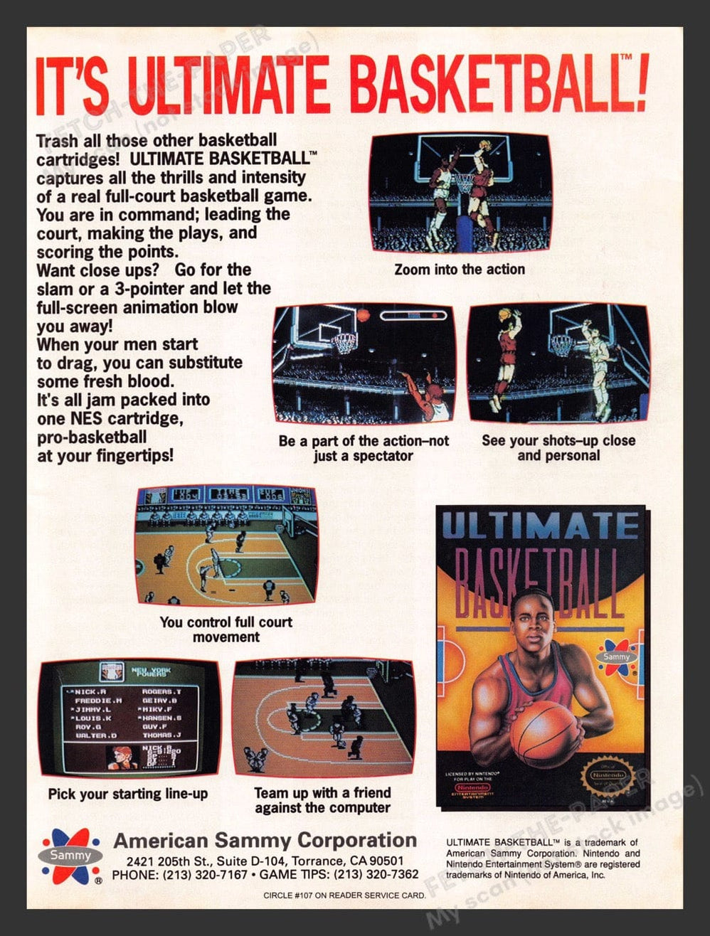 1991 Ultimate Basketball Video Game Print Advertisement — Fetch-the-Paper