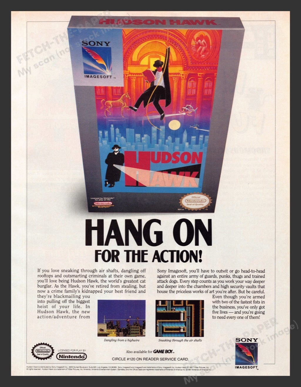 1992 Hudson Hawk NYC Twin Towers Video Game Print Advertisement — Fetch-the-Paper