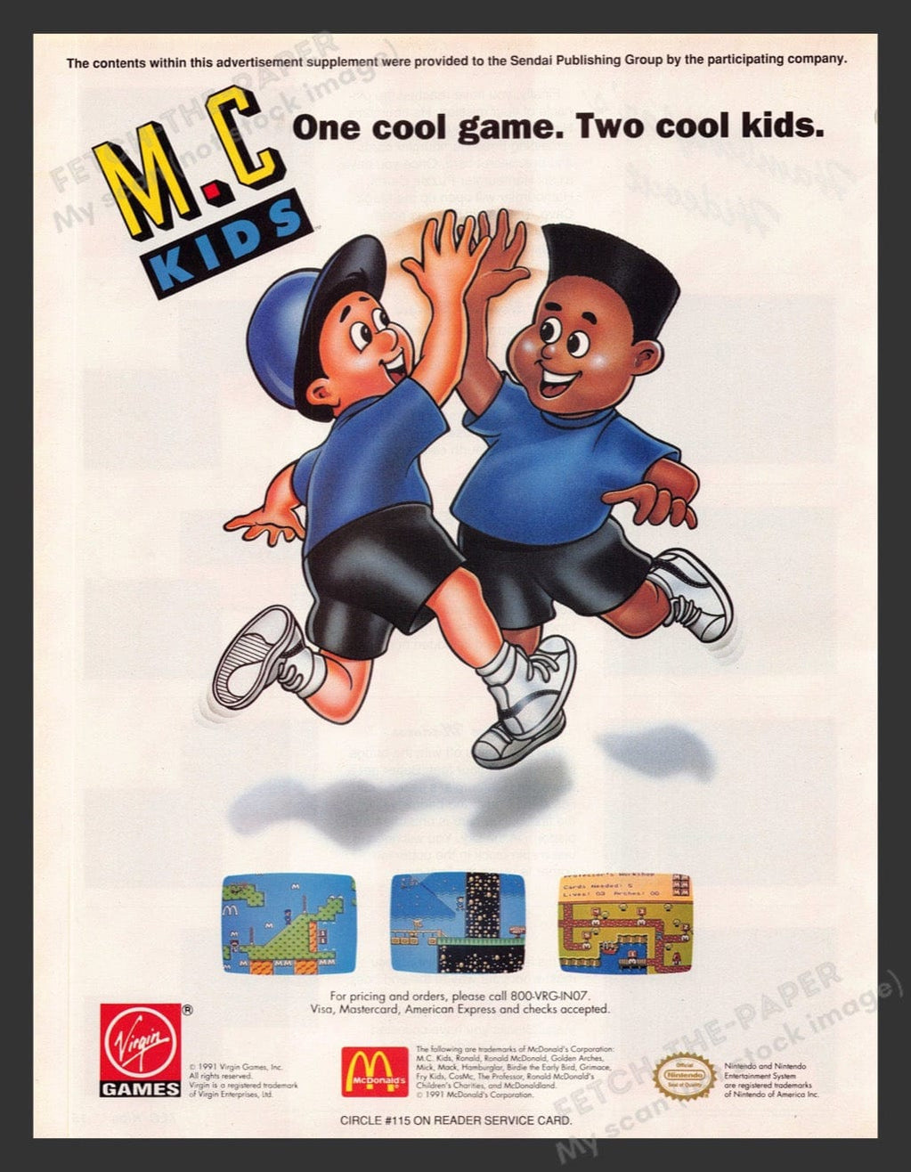 1992 M.C. Kids McDonald's Video Game Print Advertisement — Fetch-the-Paper