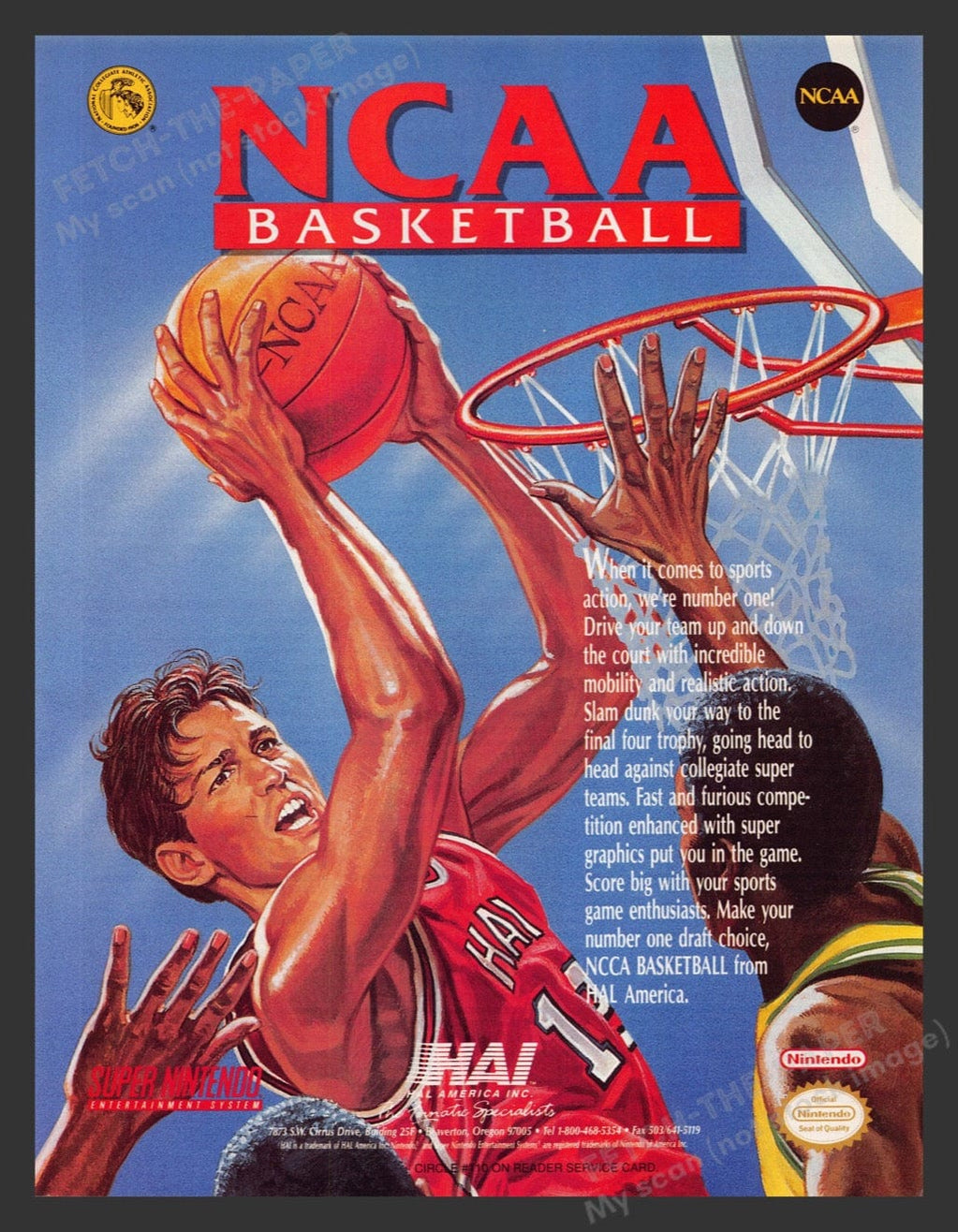 1992 NCAA Basketball Video Game Print Advertisement — Fetch-the-Paper