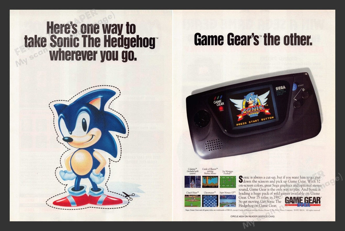 1992 Sega Game Gear Sonic Video Game Print Advertisement (2 Pages ...