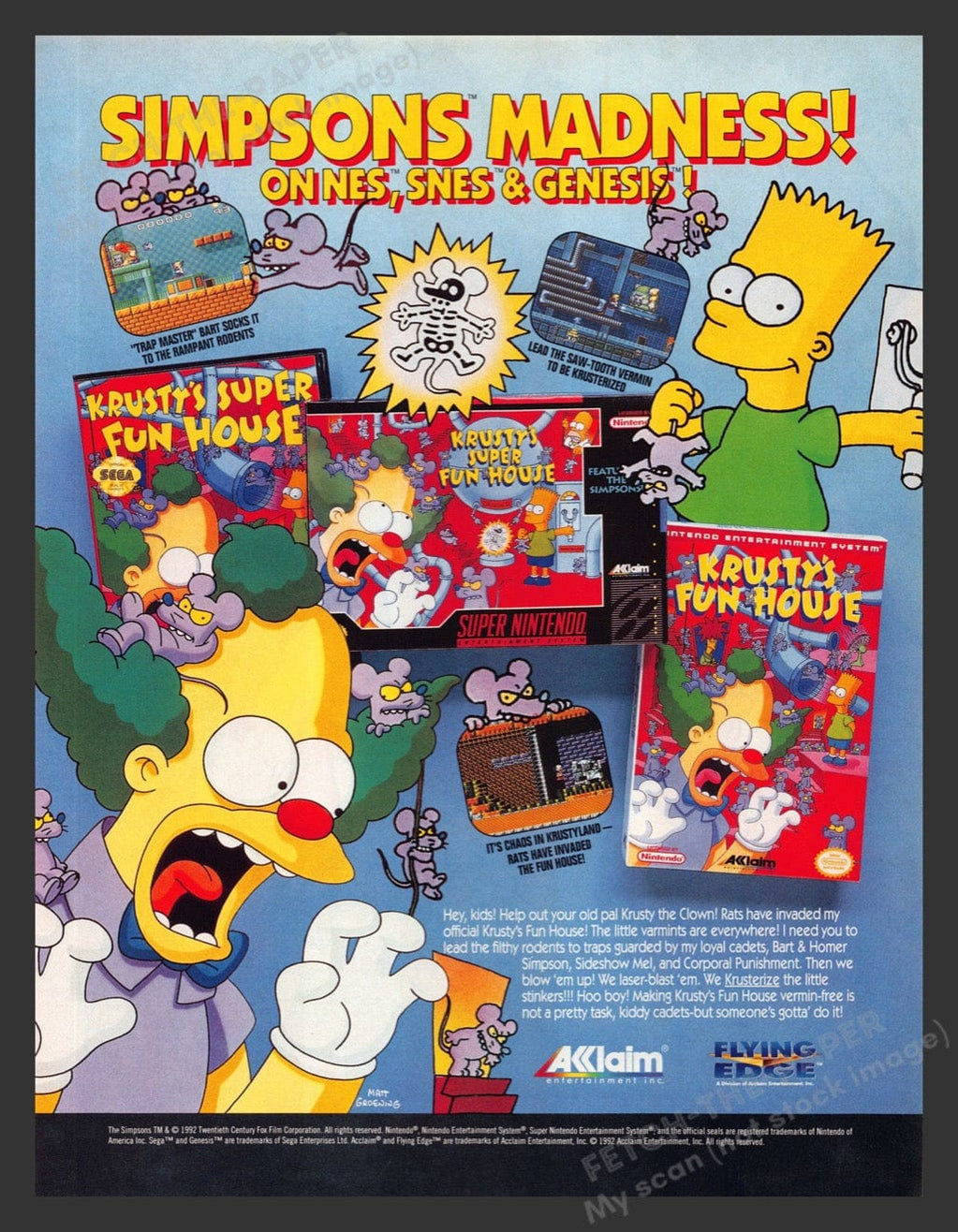 1992 Simpsons Madness! Video Game Print Advertisement — Fetch-the-Paper