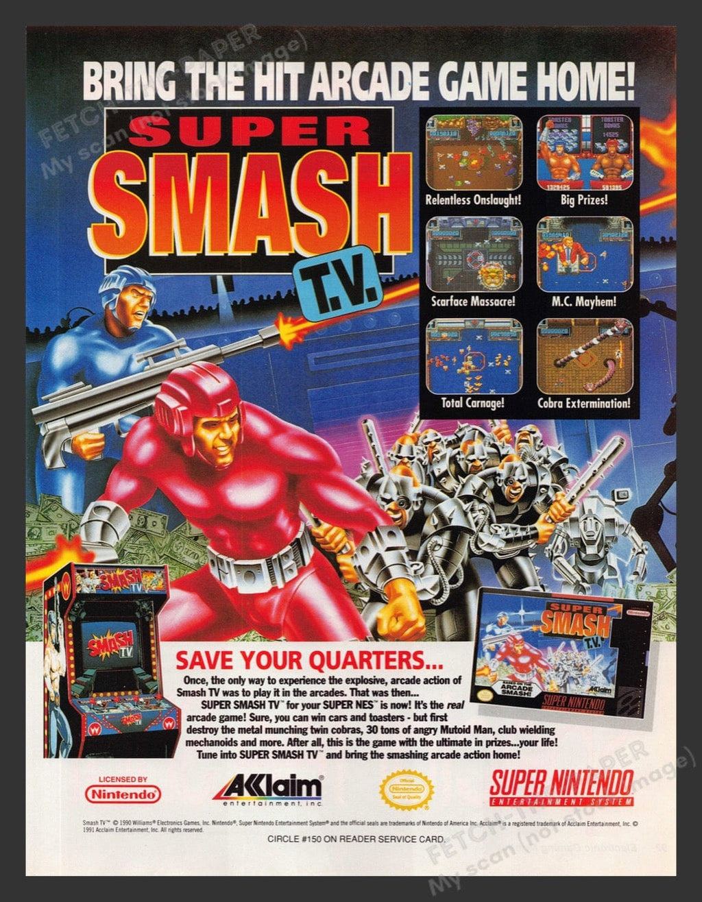 1992 Super Smash T.V. Hit Arcade Video Game Print Advertisement — Fetch-the-Paper