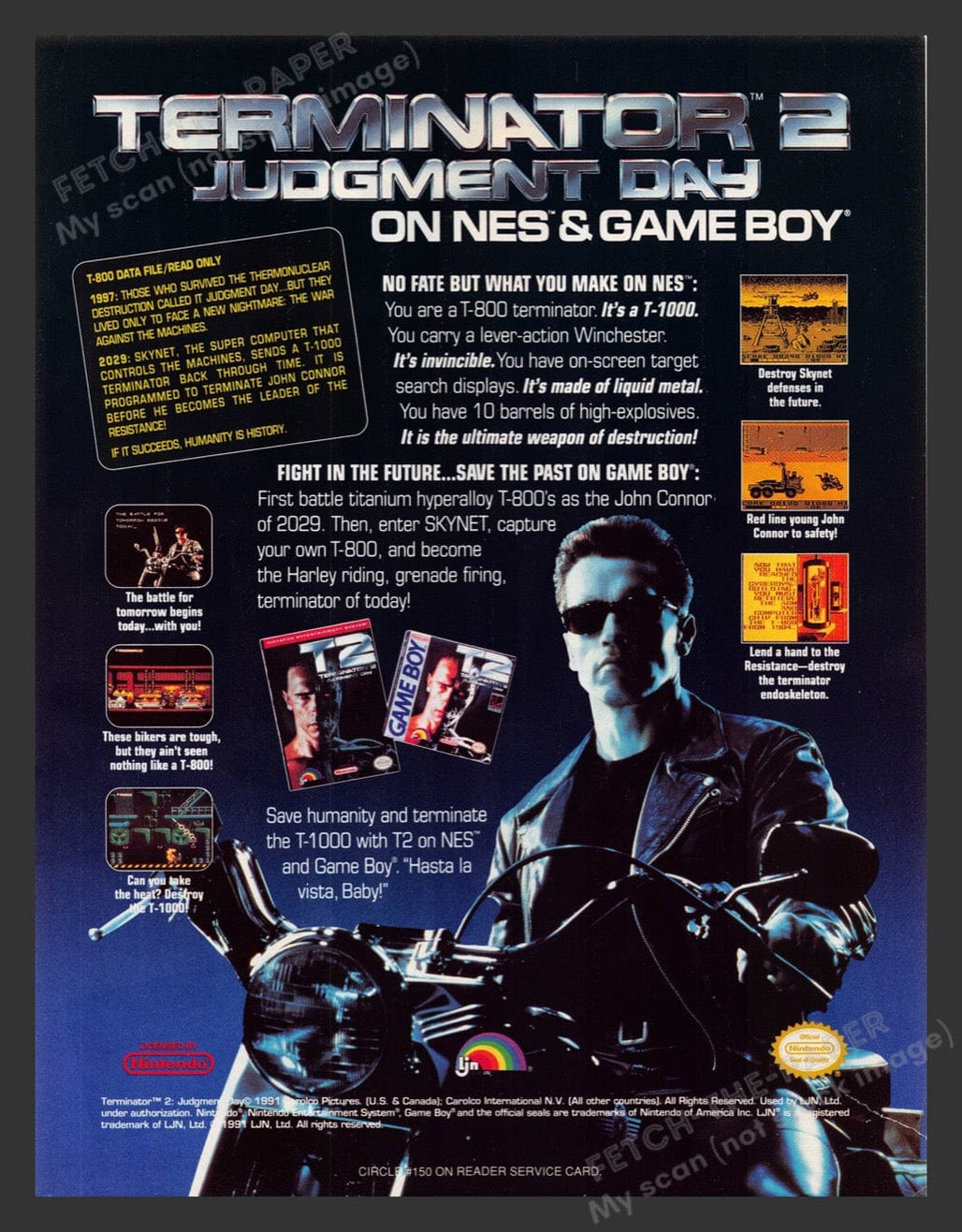 1992 Terminator 2 Judgment Day Video Game Print Advertisement — Fetch-the-Paper