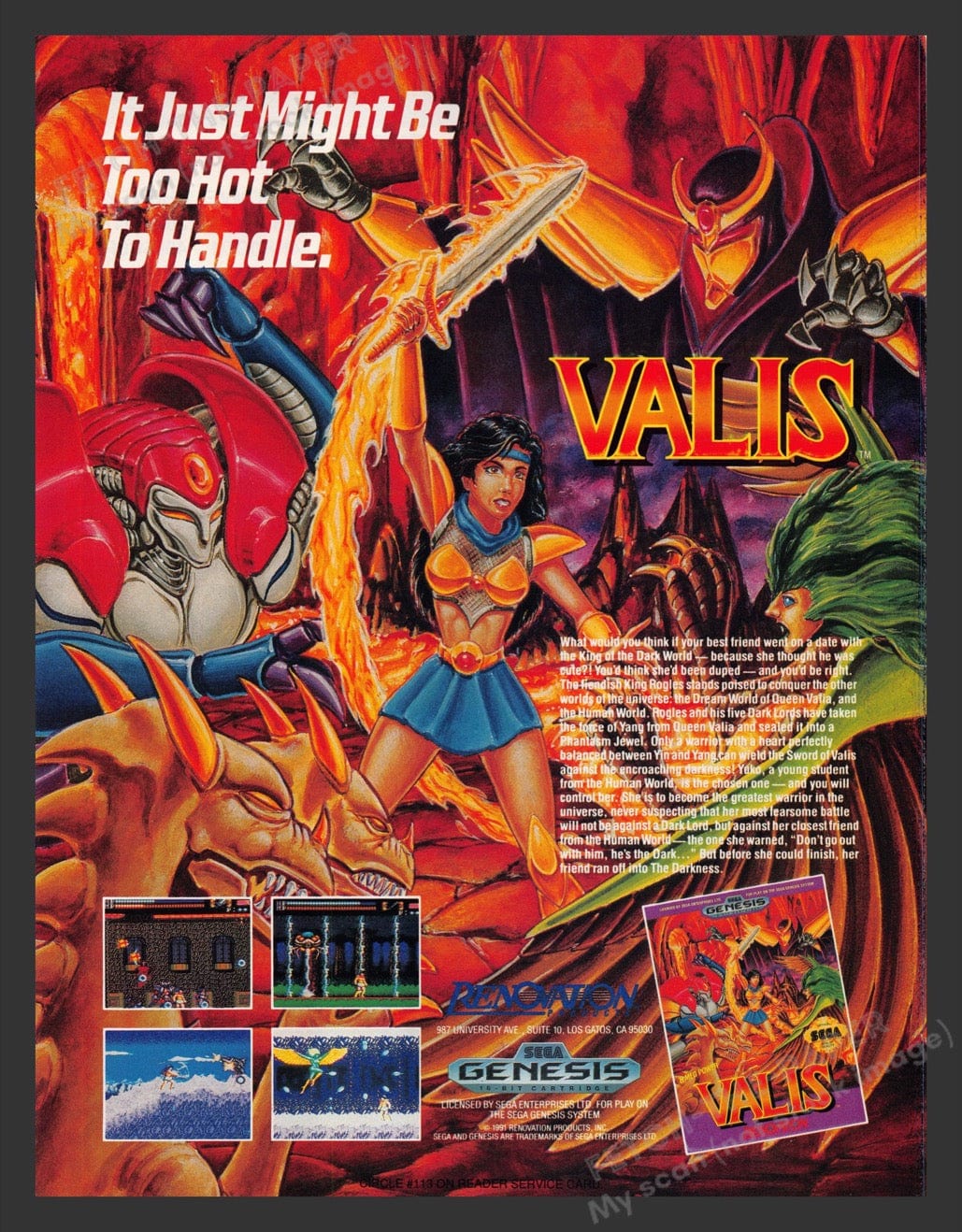 1992 Valis Too Hot to Handle Video Game Print Advertisement — Fetch-the-Paper