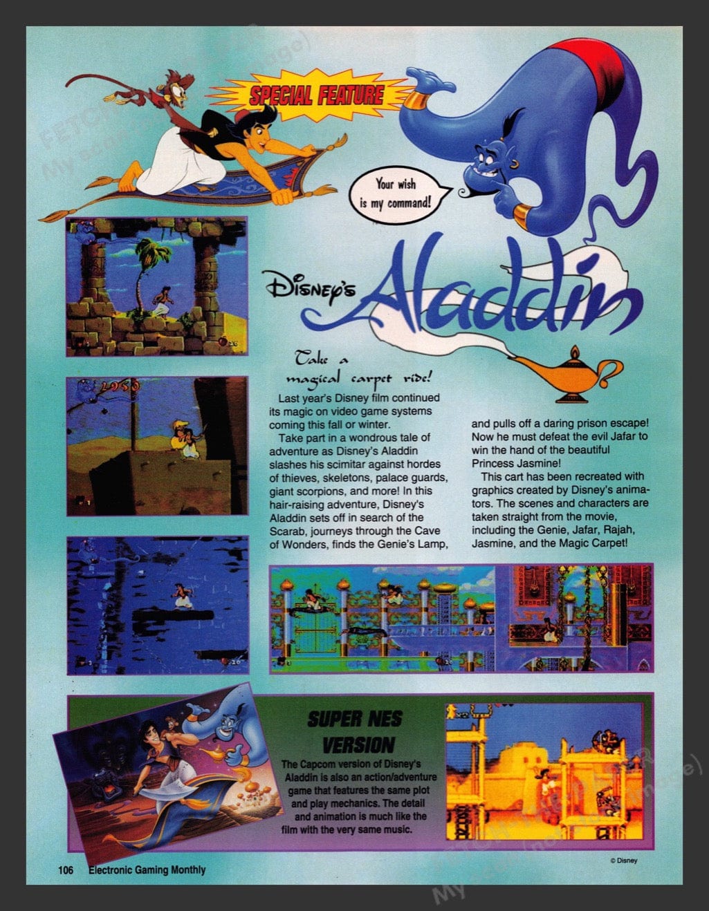 1993 Disney's Aladdin "Special Feature" Video Game Print Advertisement ...